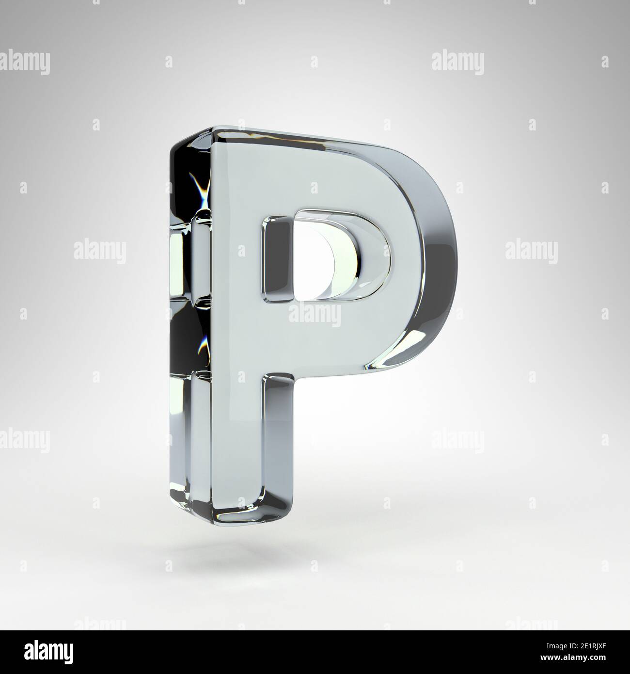 Letter P uppercase on white background. Camera lens transparent glass ...