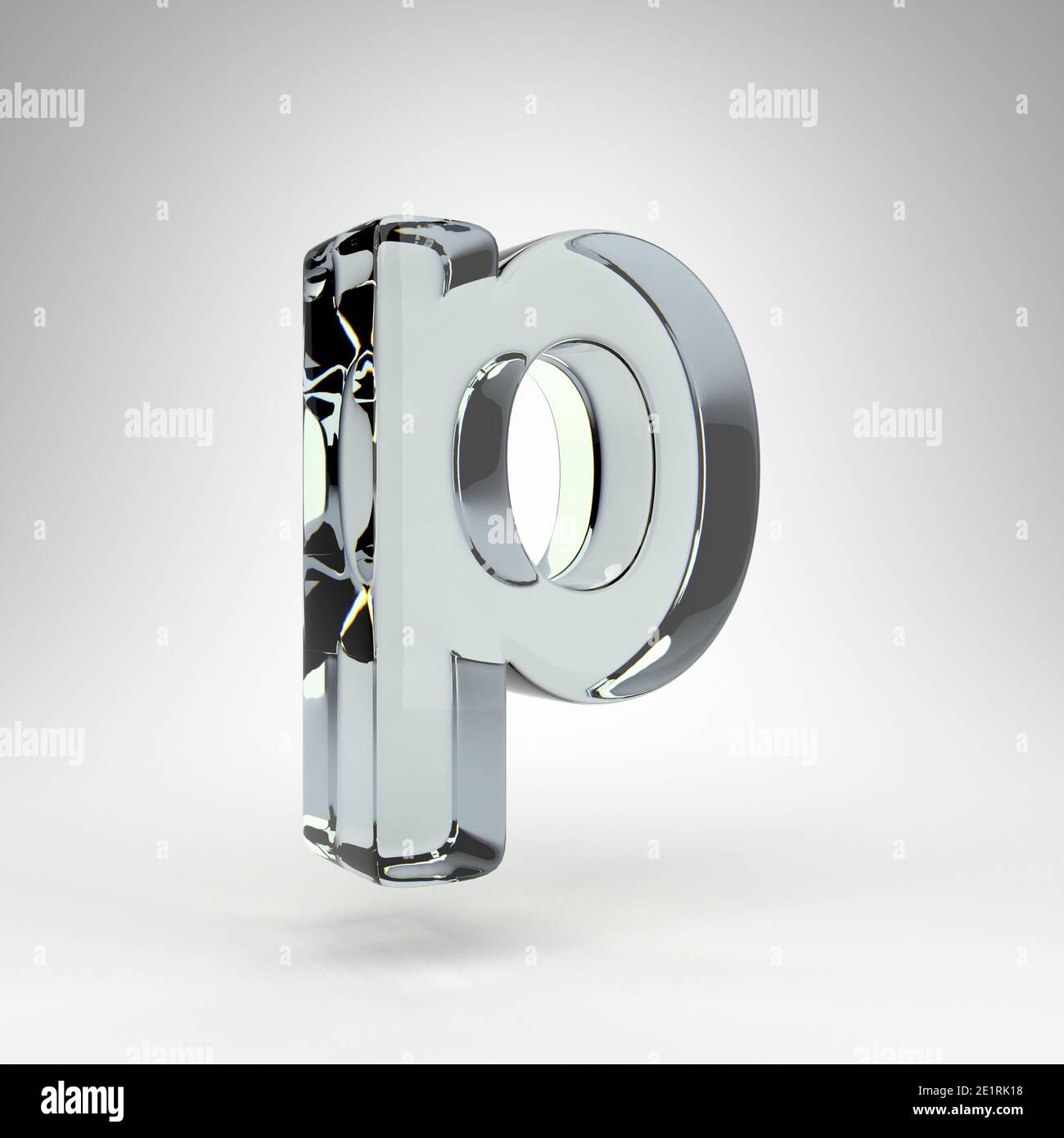 Letter P lowercase on white background. Camera lens transparent glass ...