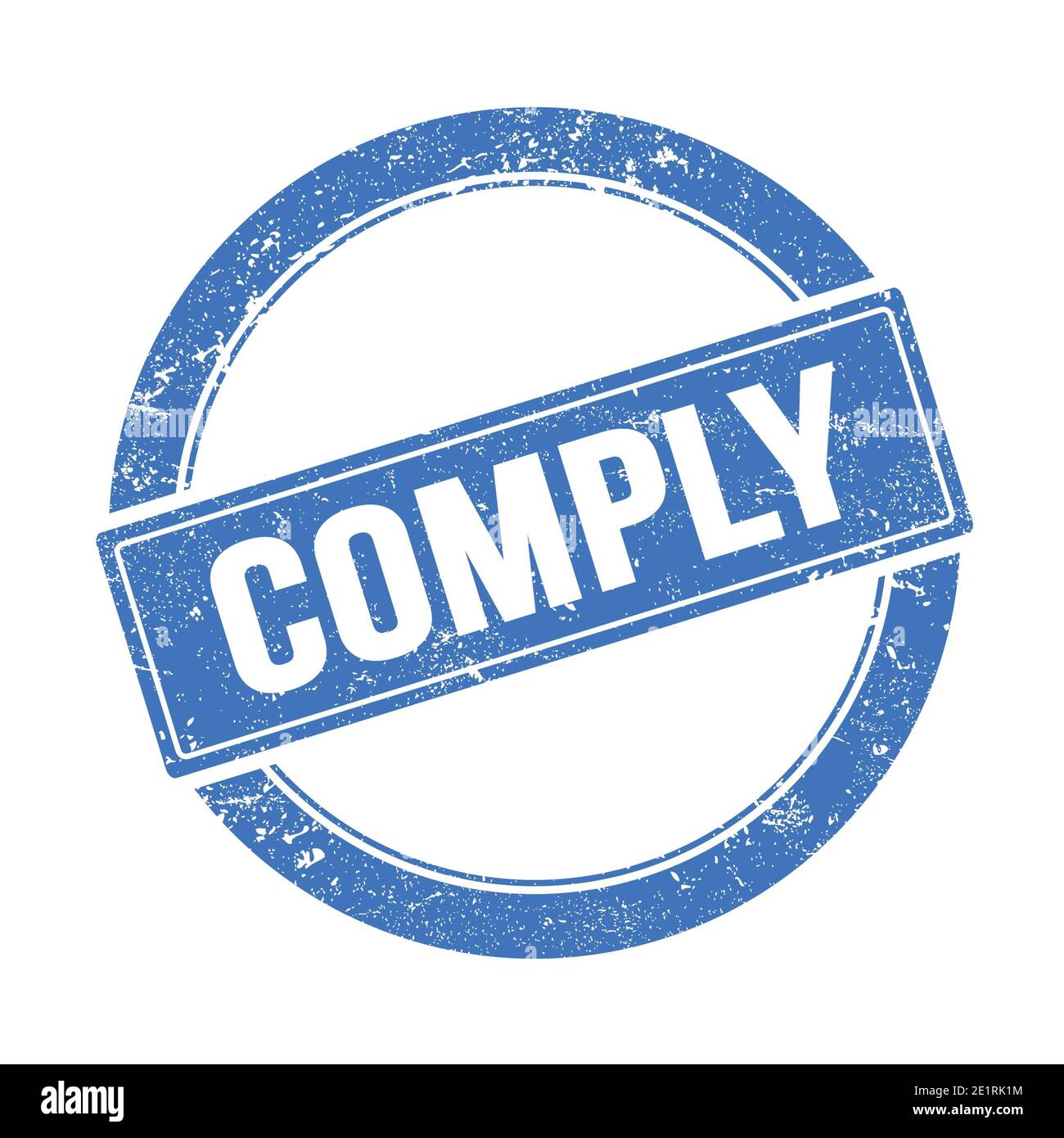 COMPLY text on blue grungy round vintage stamp Stock Photo - Alamy