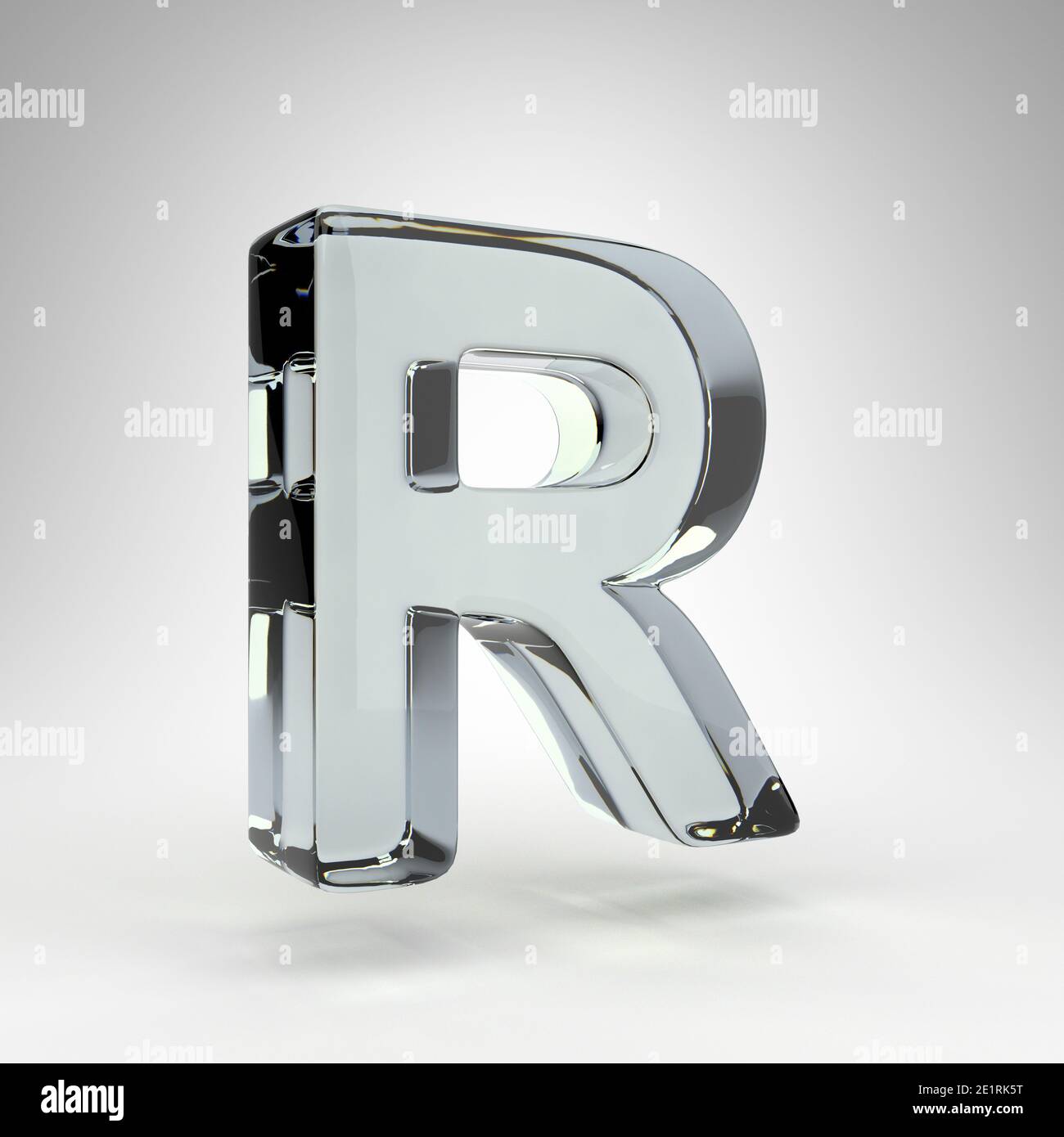 Letter R uppercase on white background. Camera lens transparent glass ...