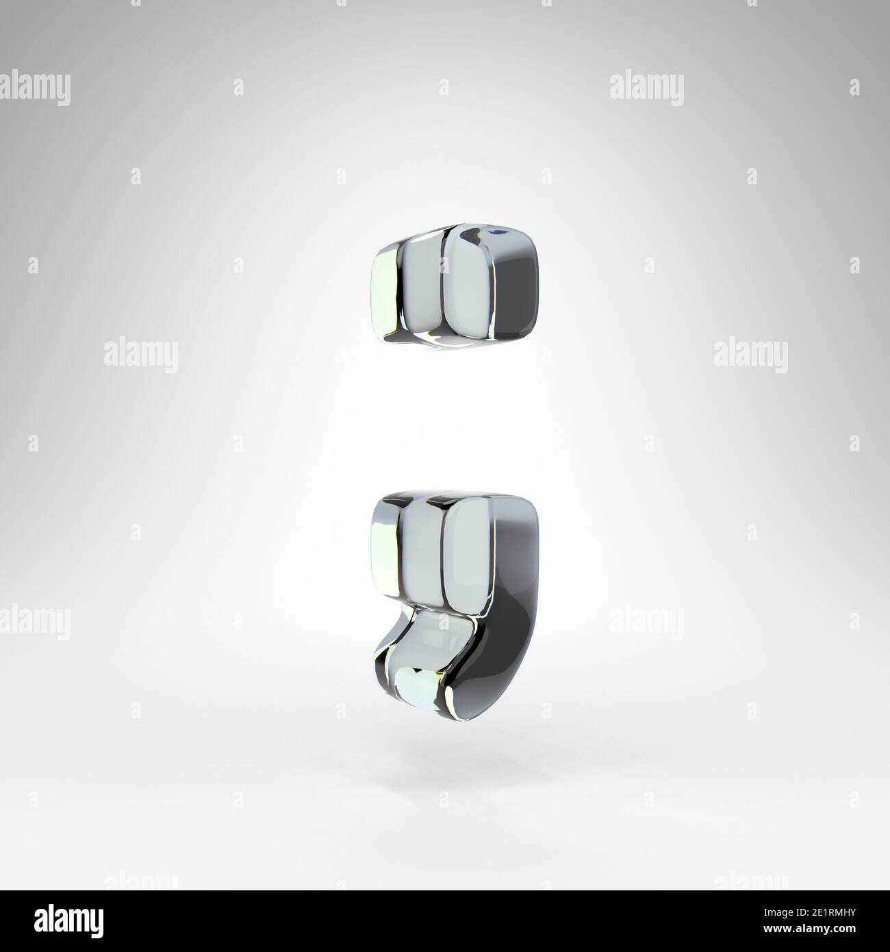 Semicolon symbol on white background. Camera lens transparent glass 3D ...