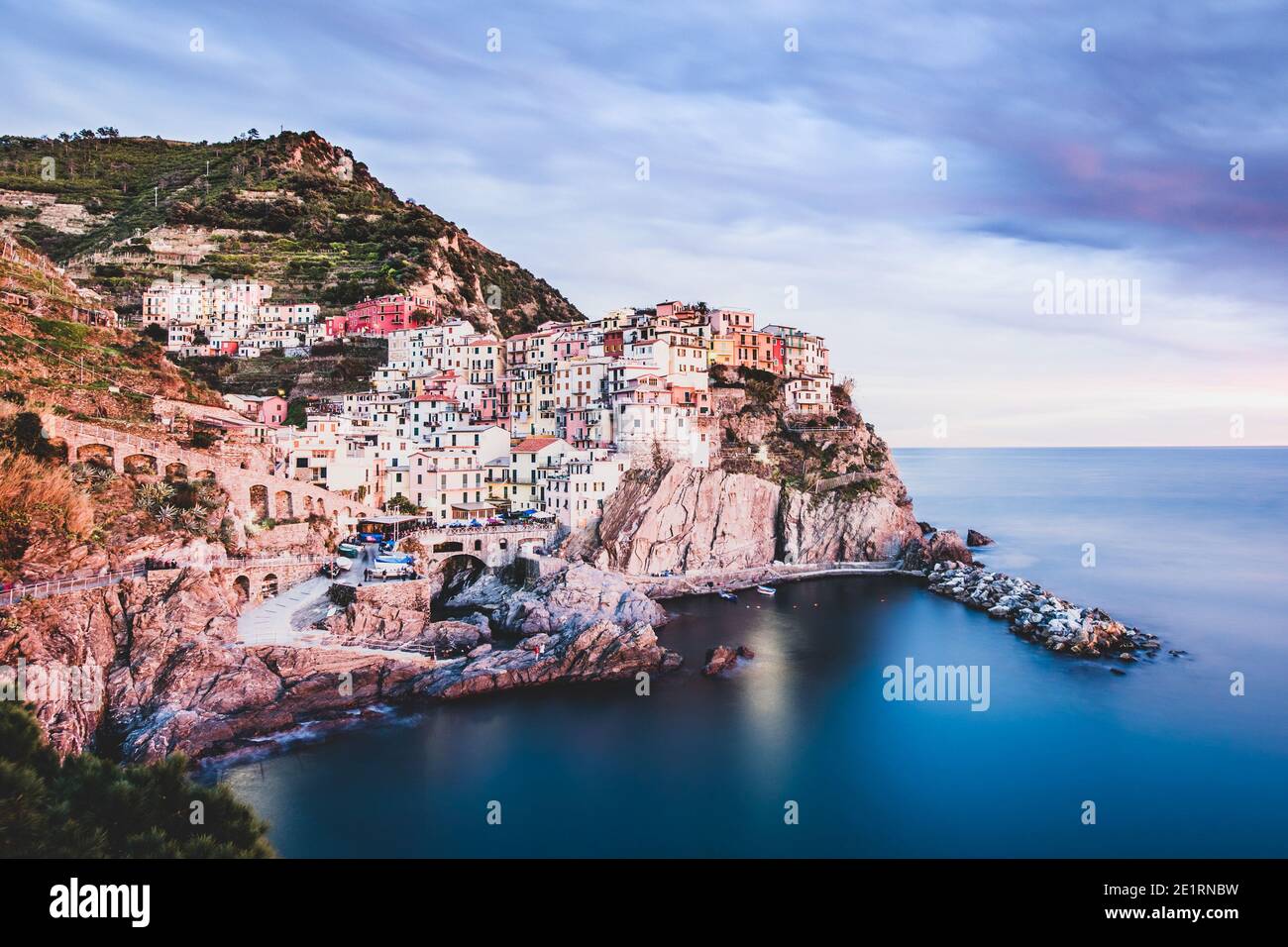 ITALY, SUNSET AT MANAROLA: Manarola, hamlet of Riomaggiore, is a town ...