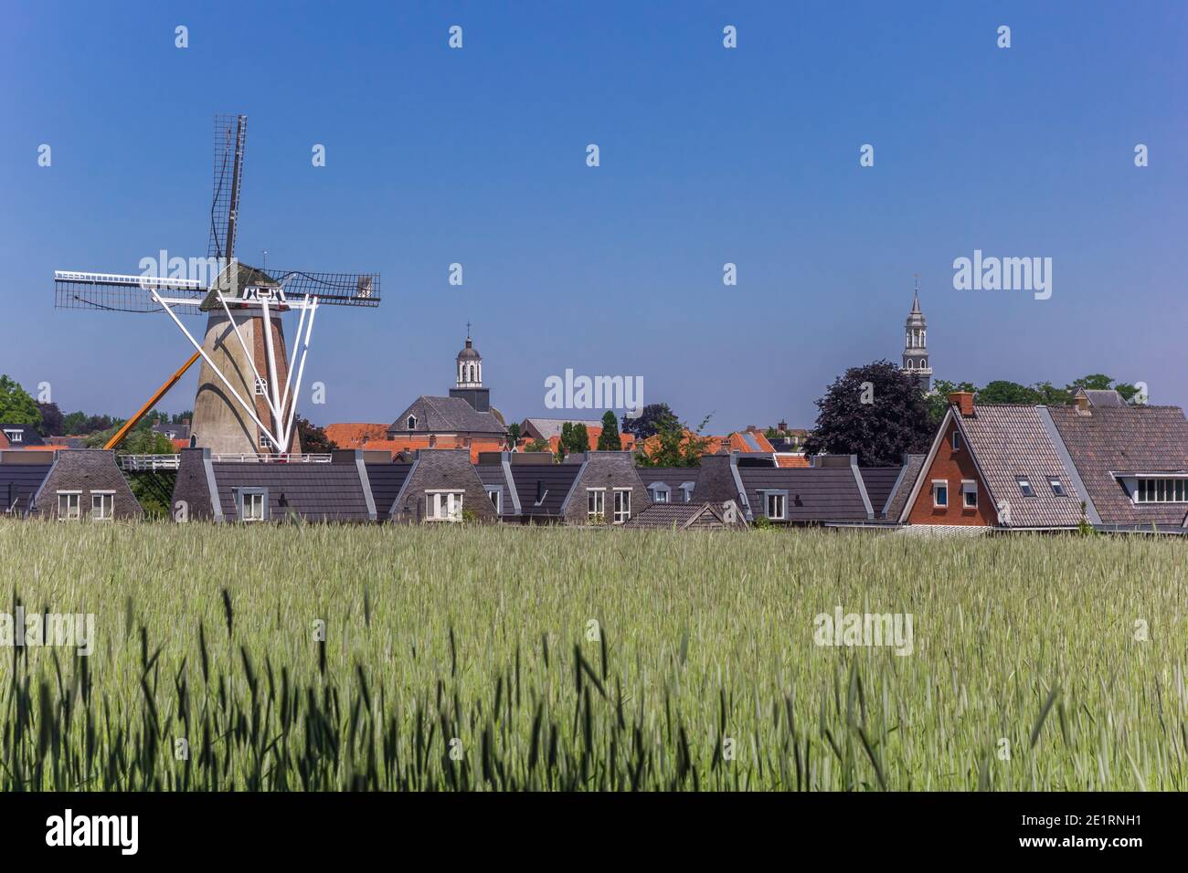Historic windmill in the skyline of Ootmarsum, Netherlands Stock Photo ...