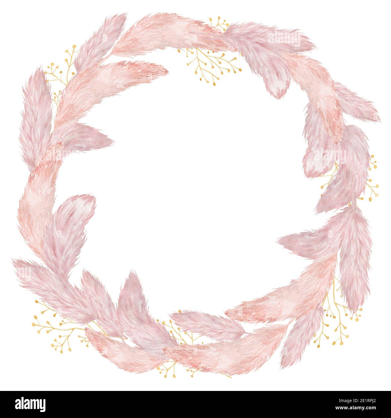 Hand painted holiday pink wreath with lagurus isolated on white ...