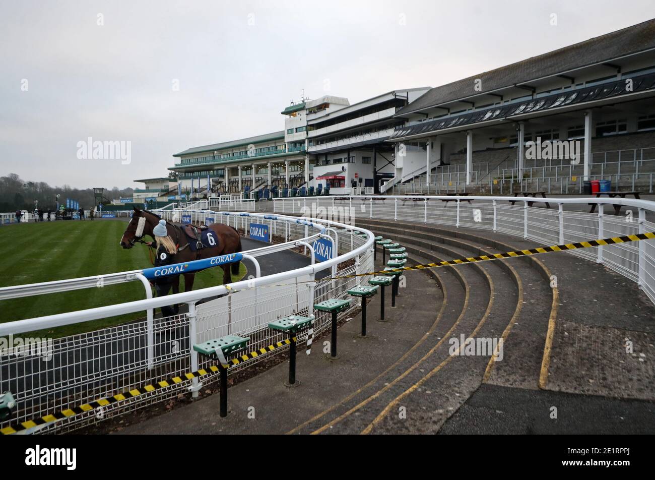A view of the cordoned off and empty parade ring stand during the Coral ...