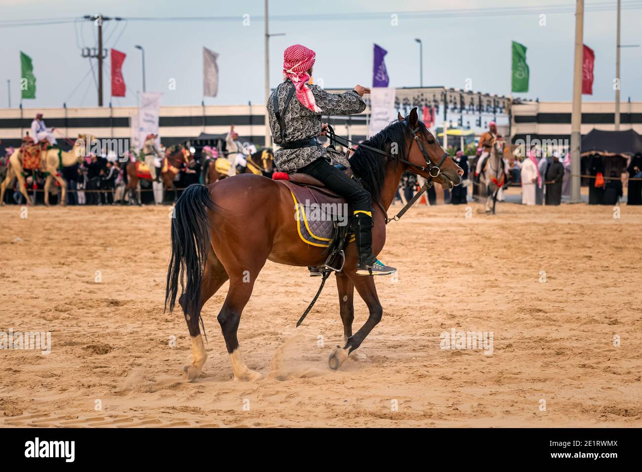 Saudi Arab Horse rider on traditional desert safari festival in abqaiq ...