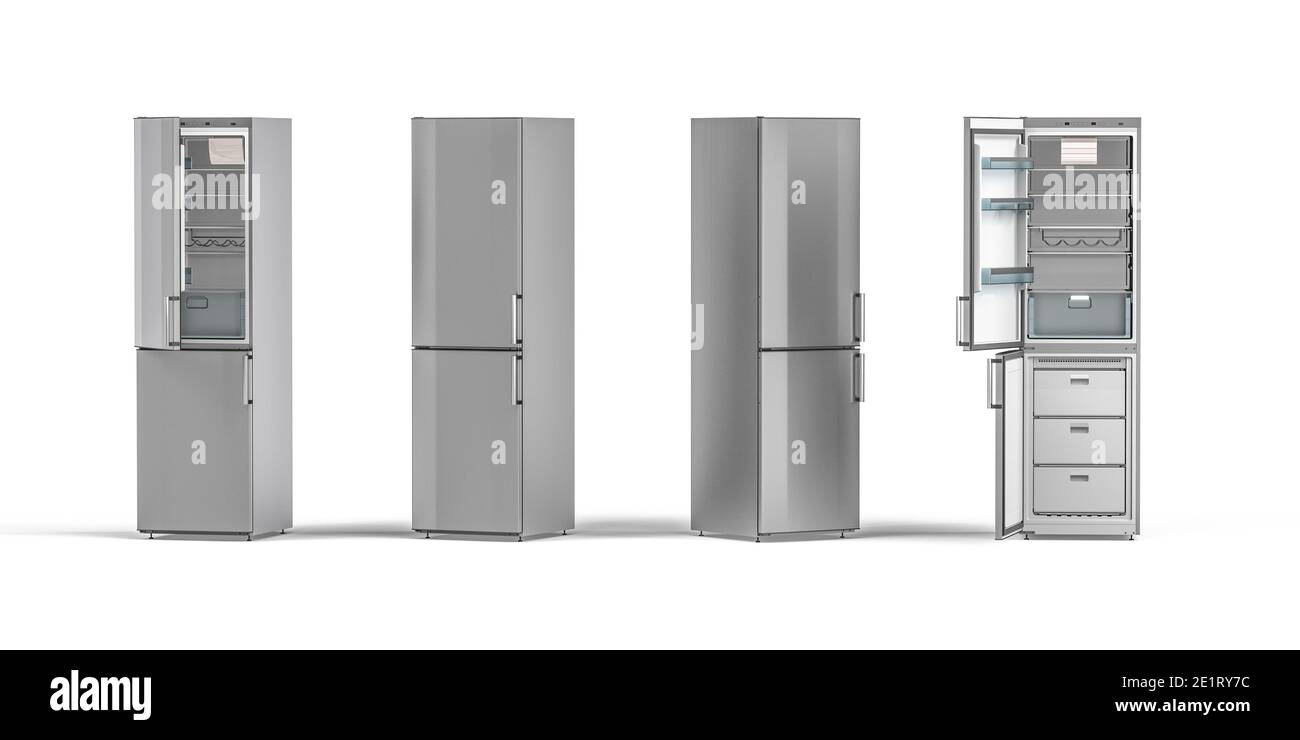 Silver luxury fridge isolated on white background - 3D render - right ...