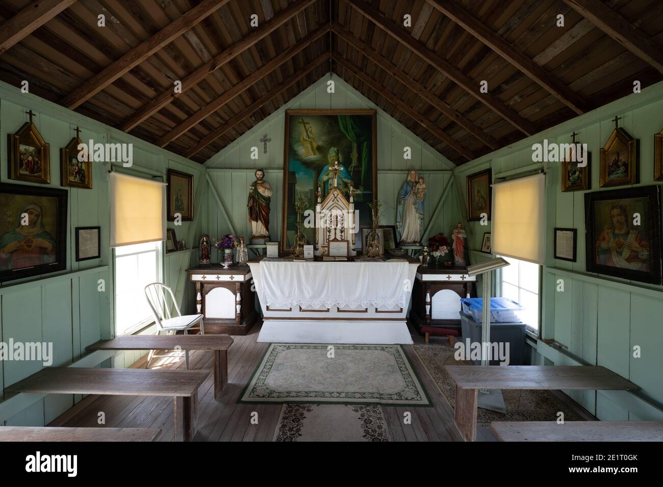 Interior of Worlds Smallest Active Catholic Church near Round Top Texas ...
