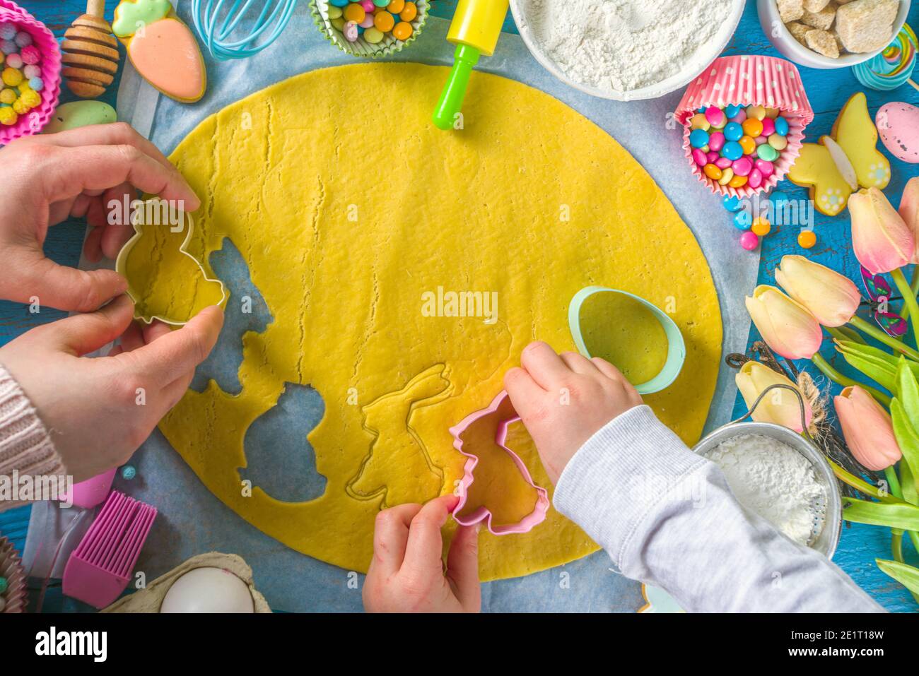 Family homemade holiday Easter pastry concept. Easter baking background ...
