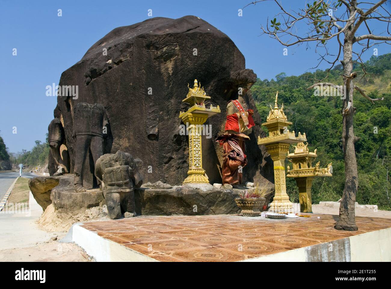 A roadside altar outside of Anlong Veng, a town close to the Thailand ...