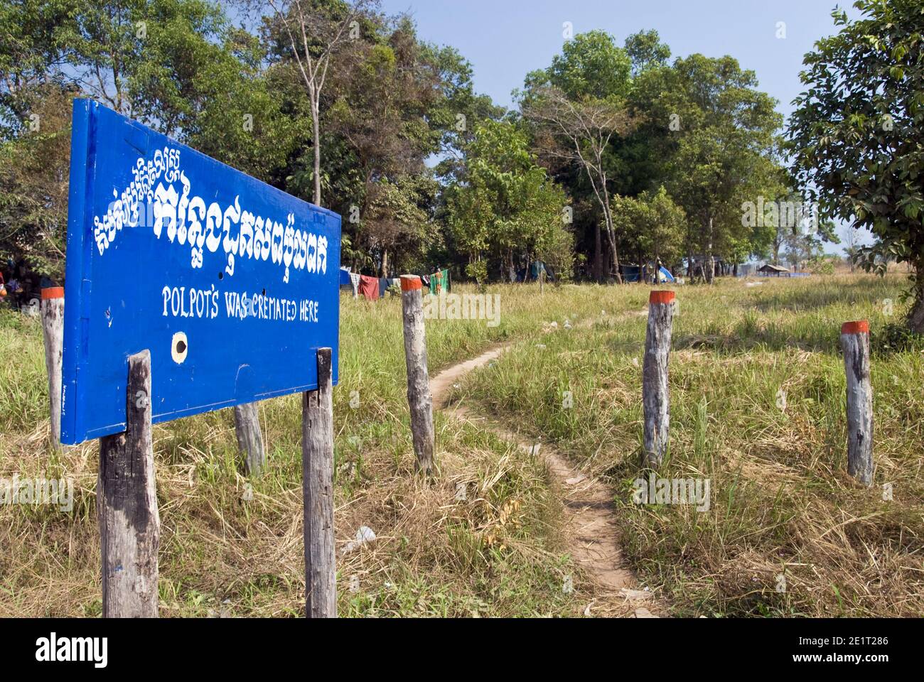 A sign guides people to the grave of Cambodian dictator Pol Pot, the ...
