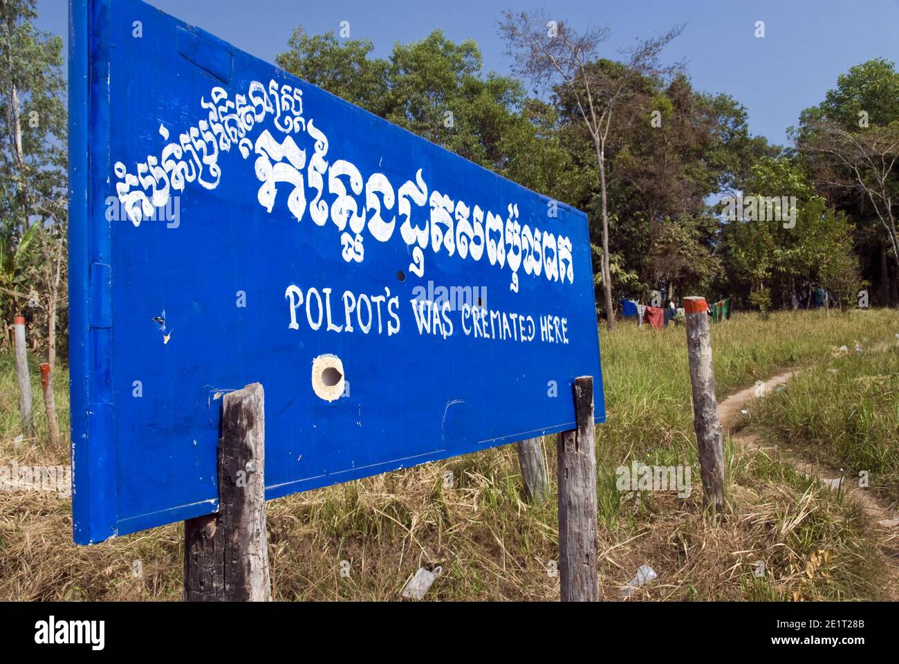 A sign guides people to the grave of Cambodian dictator Pol Pot, the ...