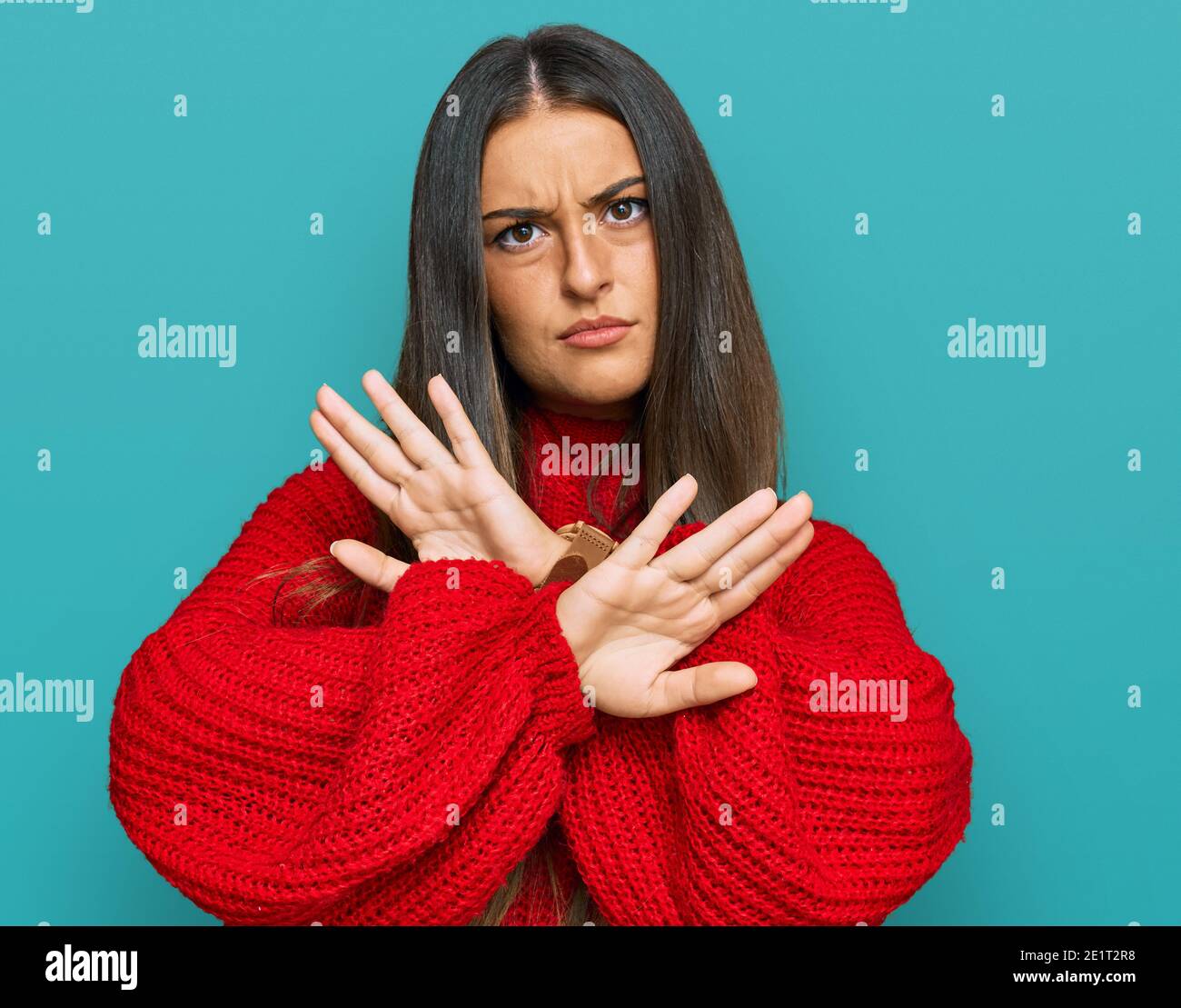 Beautiful Hispanic Woman Wearing Casual Clothes Rejection Expression