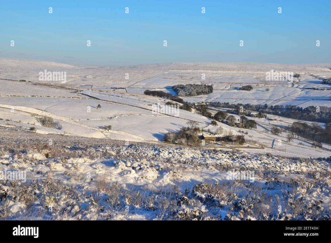 Winter Wonderland, Heptonstall Moor in snow, above Hardcastle Crags and Hebden Bridge, Pennines ...