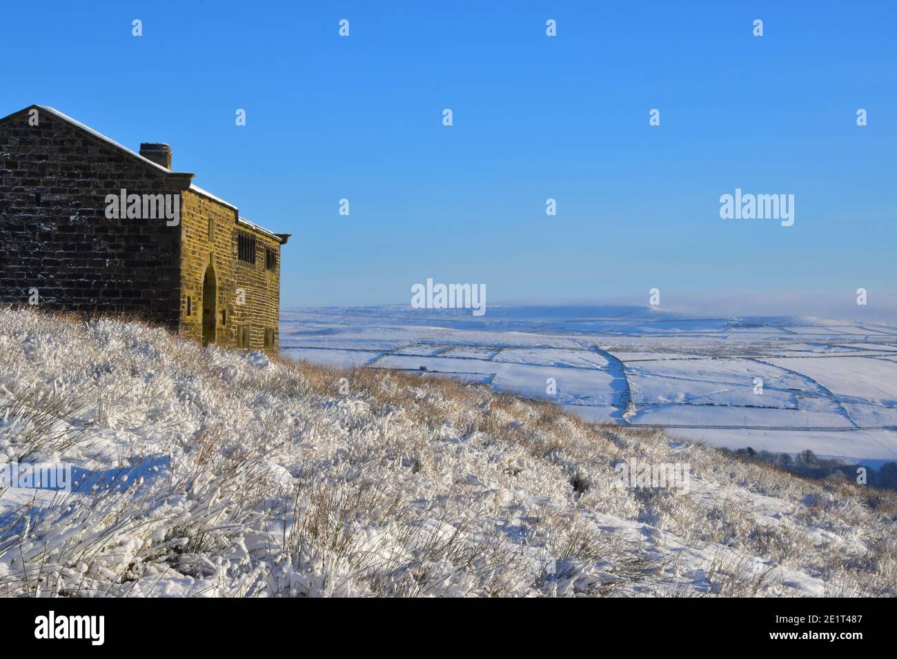 Winter Wonderland, Heptonstall Moor in snow, above Hardcastle Crags and Hebden Bridge, Pennines ...
