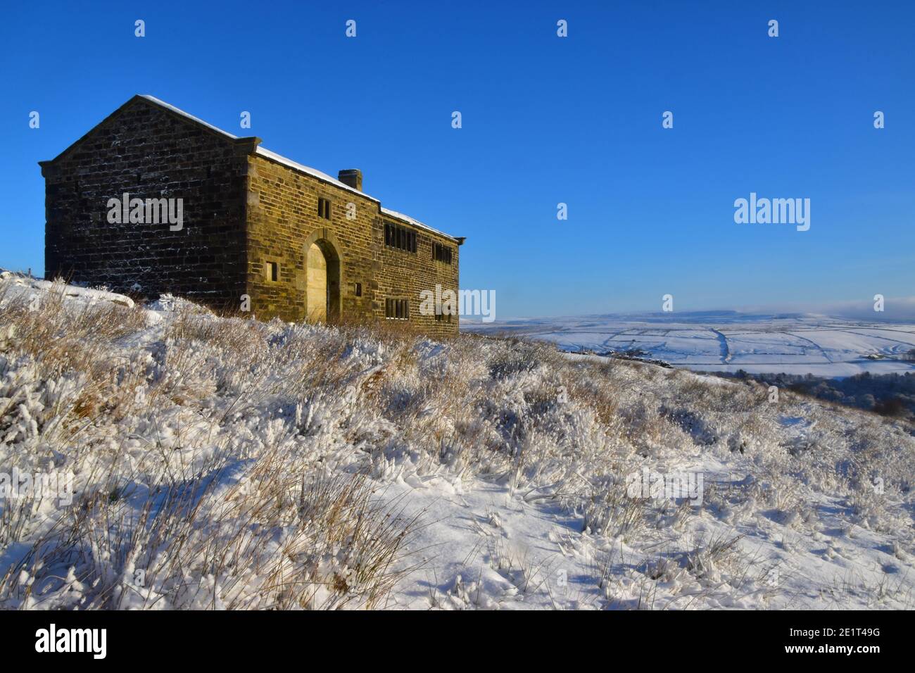 Winter Wonderland, Heptonstall Moor in snow, above Hardcastle Crags and Hebden Bridge, Pennines ...