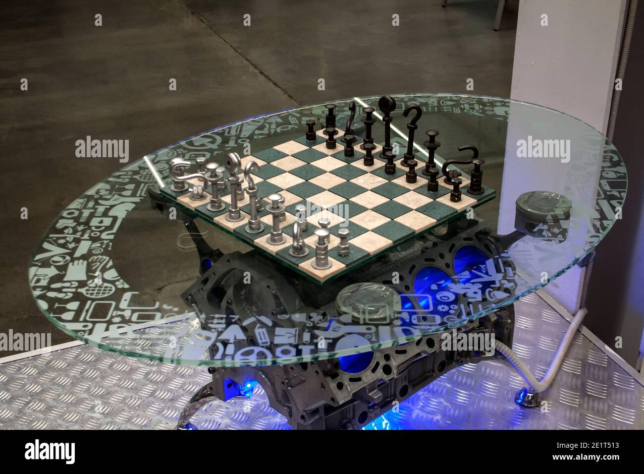 Decorative chess on a glass table Stock Photo - Alamy