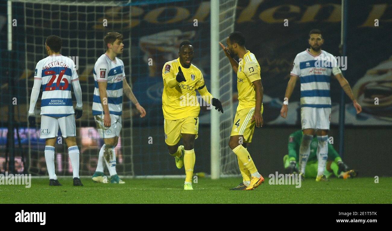 London, UK. 09th Jan, 2021. Fulham's Neeskens Kebano celebrates scoring ...