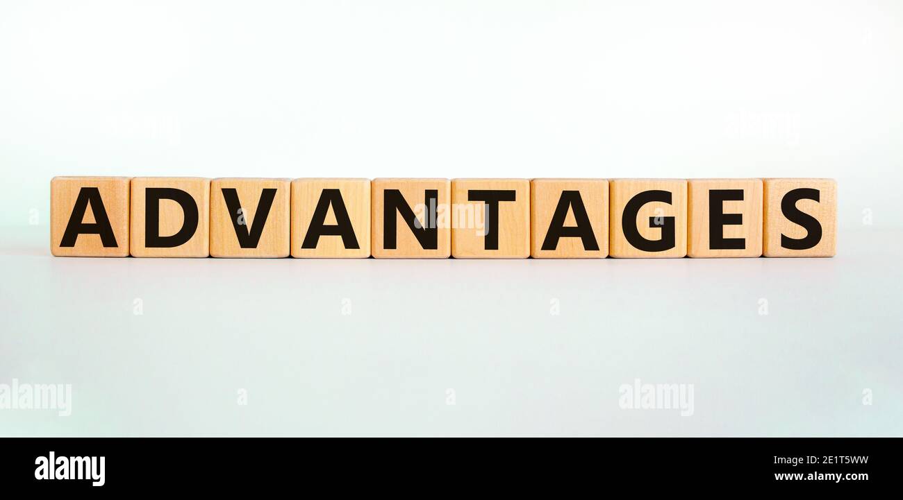 Advantages symbol. Concept word 'advantages' on wooden cubes on a ...
