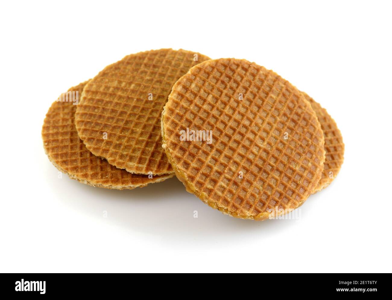 Stack of Dutch stroopwafel cookies or caramel waffles isolated on white ...
