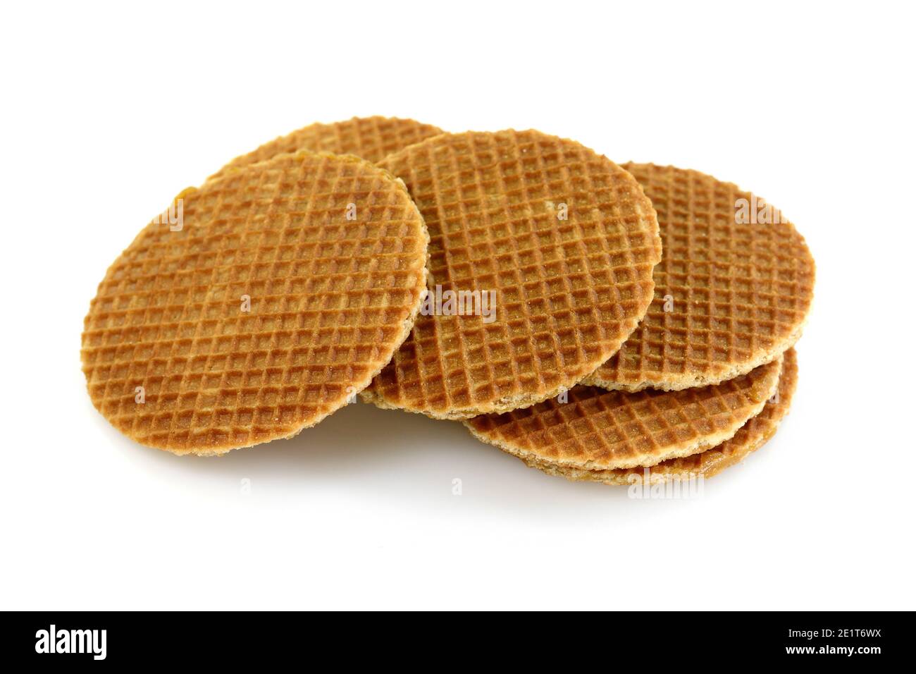 Stack of Dutch stroopwafel cookies or caramel waffles isolated on white ...
