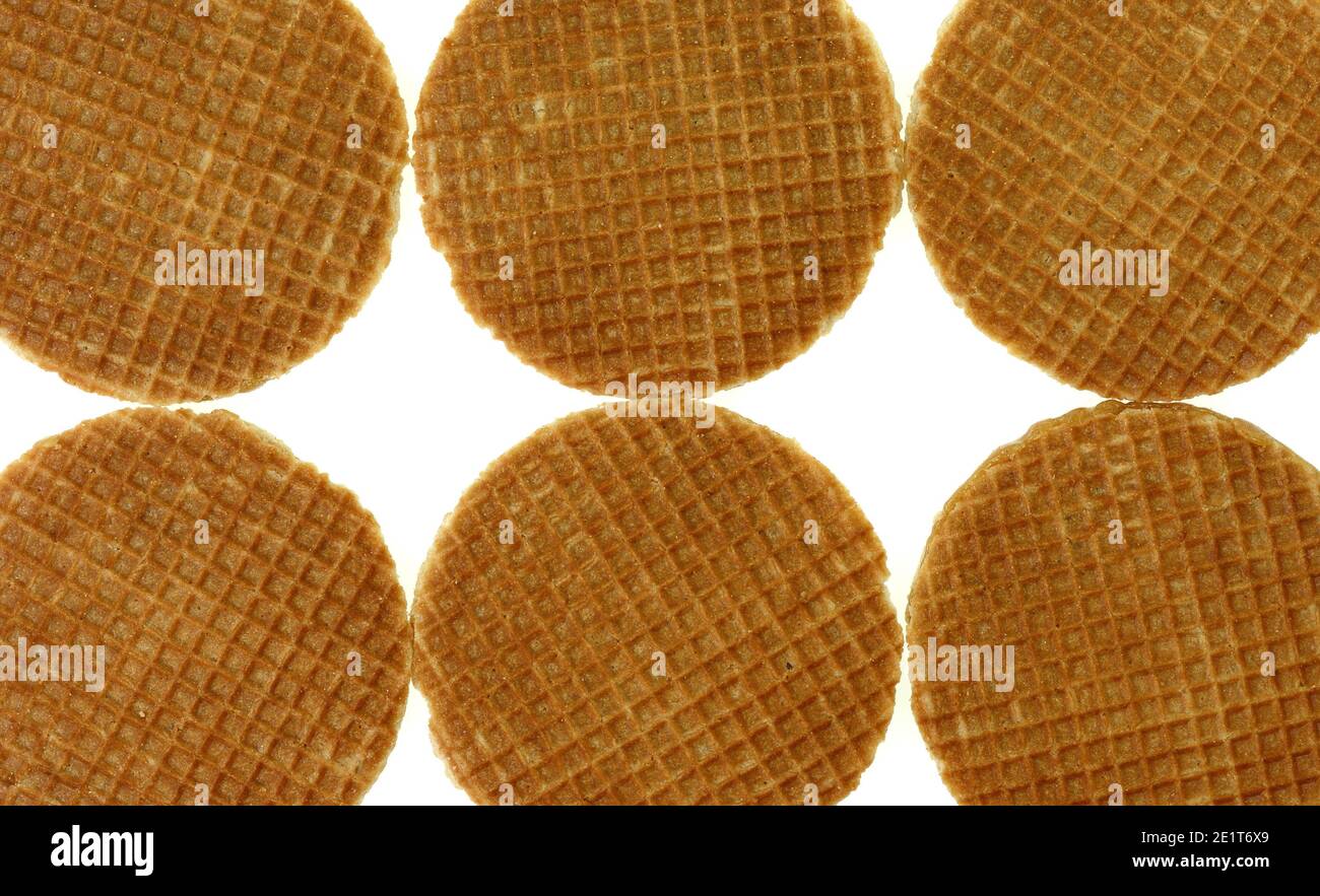 Stack of Dutch stroopwafel cookies or caramel waffles isolated on white ...