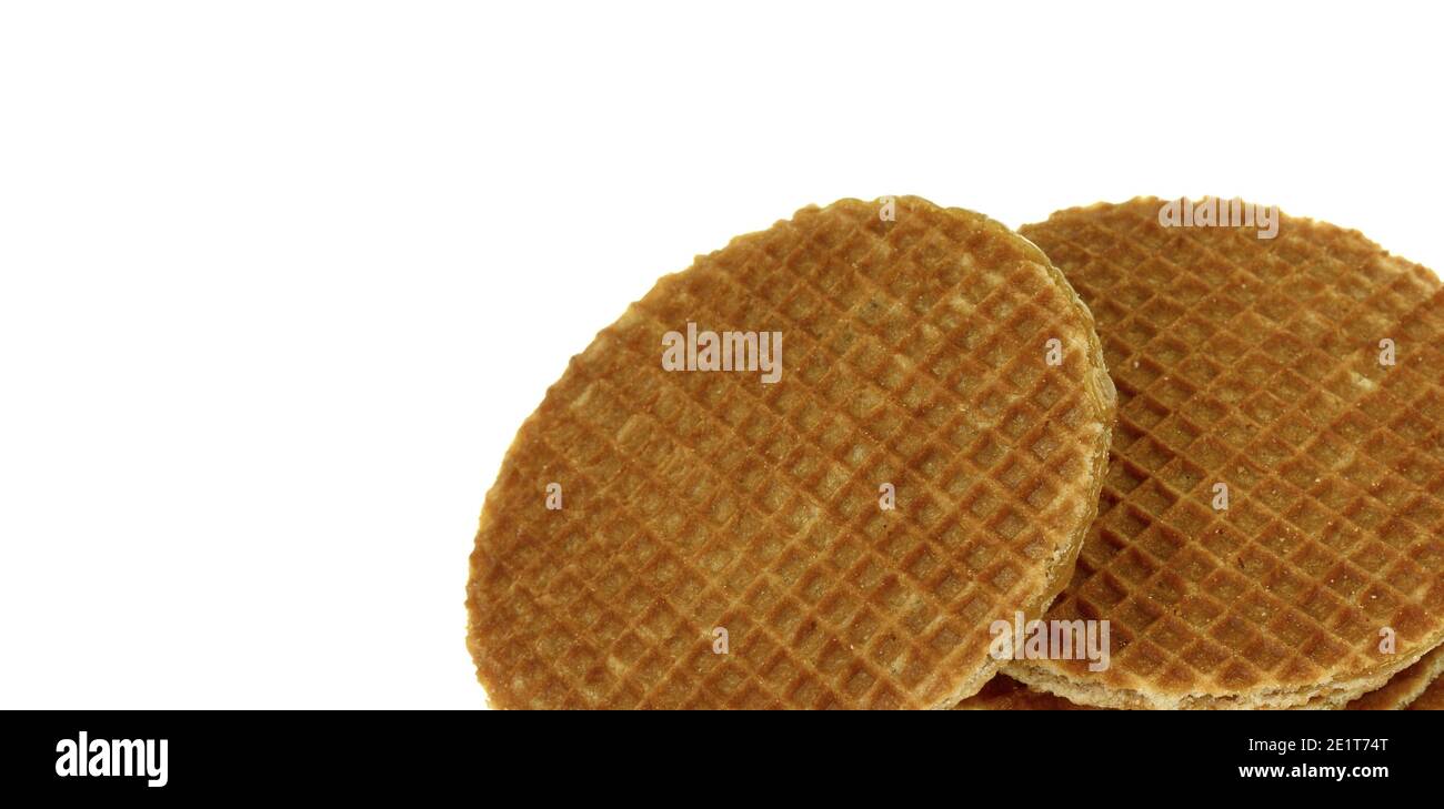 Stack of Dutch stroopwafel cookies or caramel waffles isolated on white ...