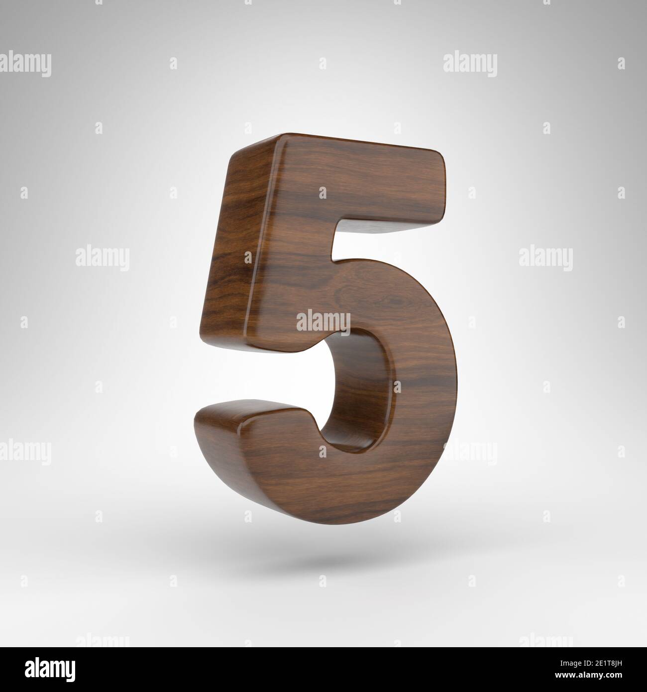 Number 5 on white background. Dark oak 3D rendered number with brown ...