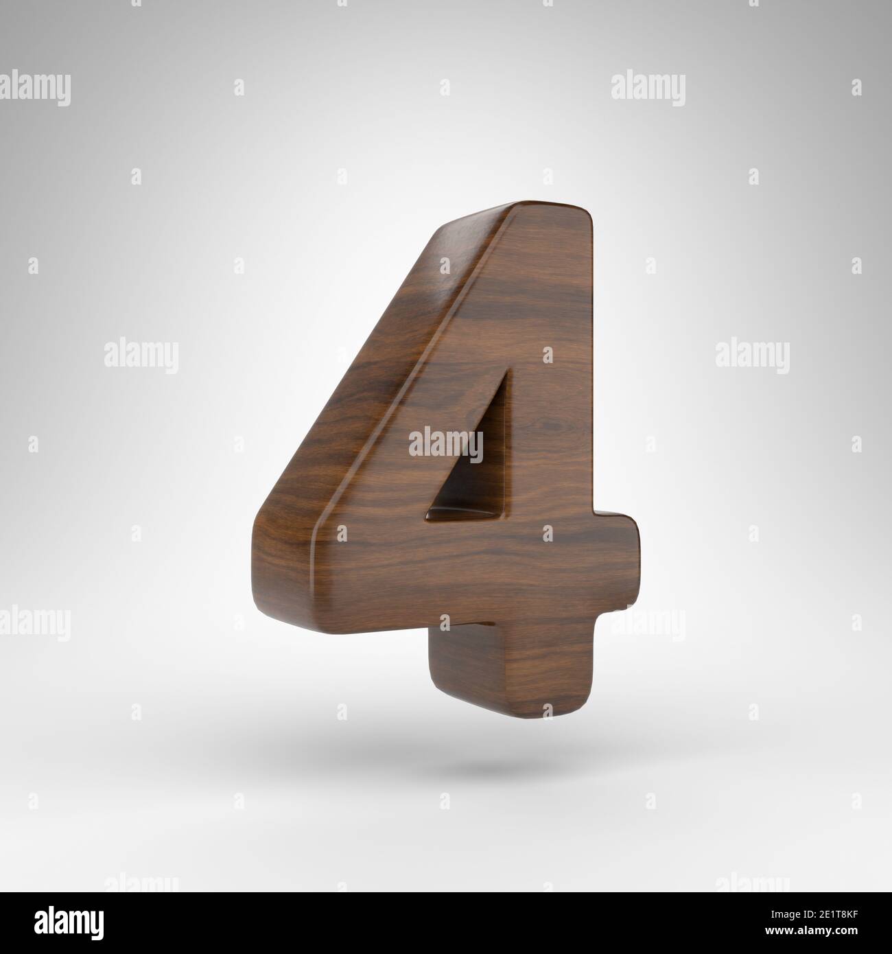 Number 4 on white background. Dark oak 3D rendered number with brown ...