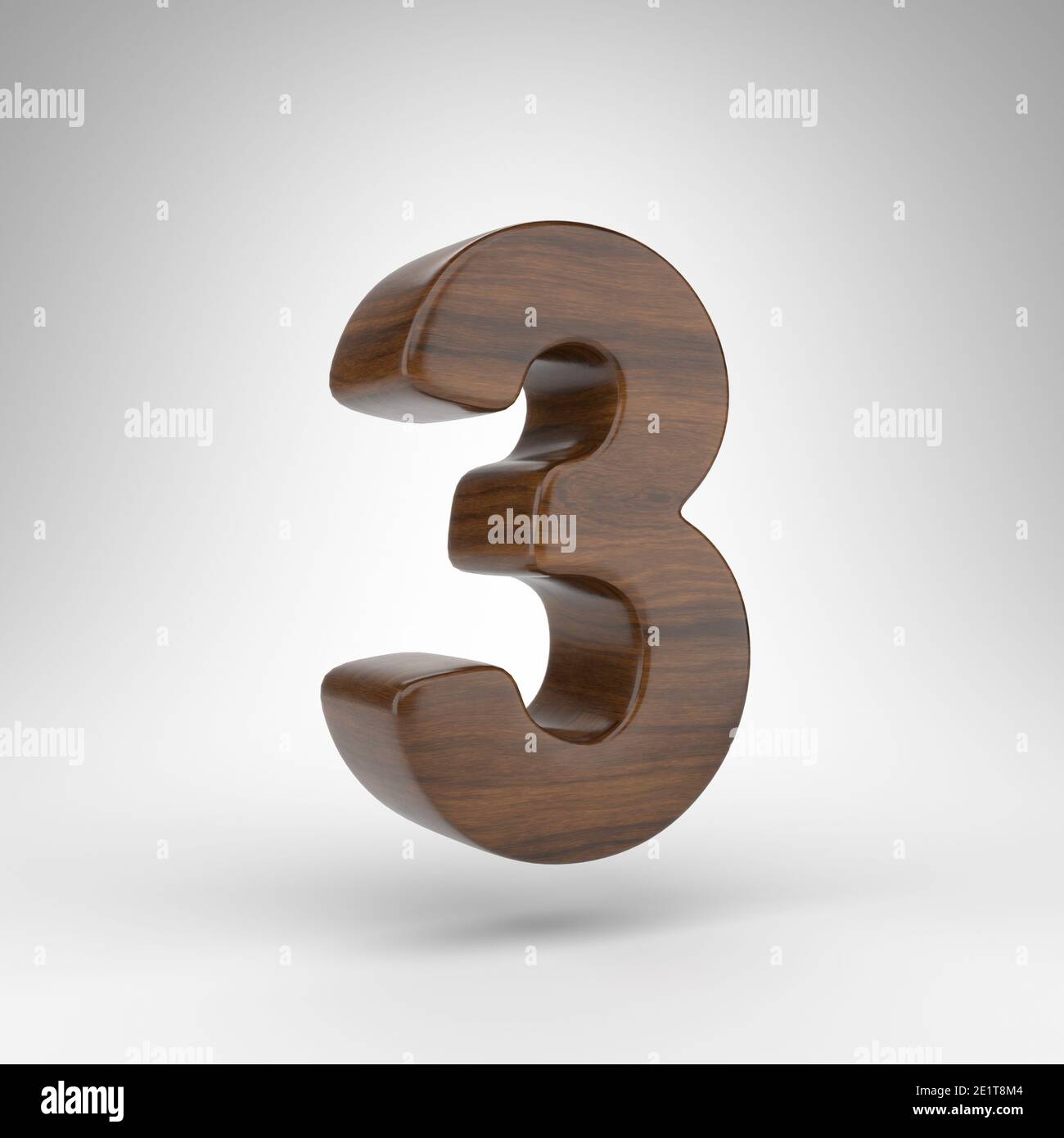 Number 3 on white background. Dark oak 3D rendered number with brown ...