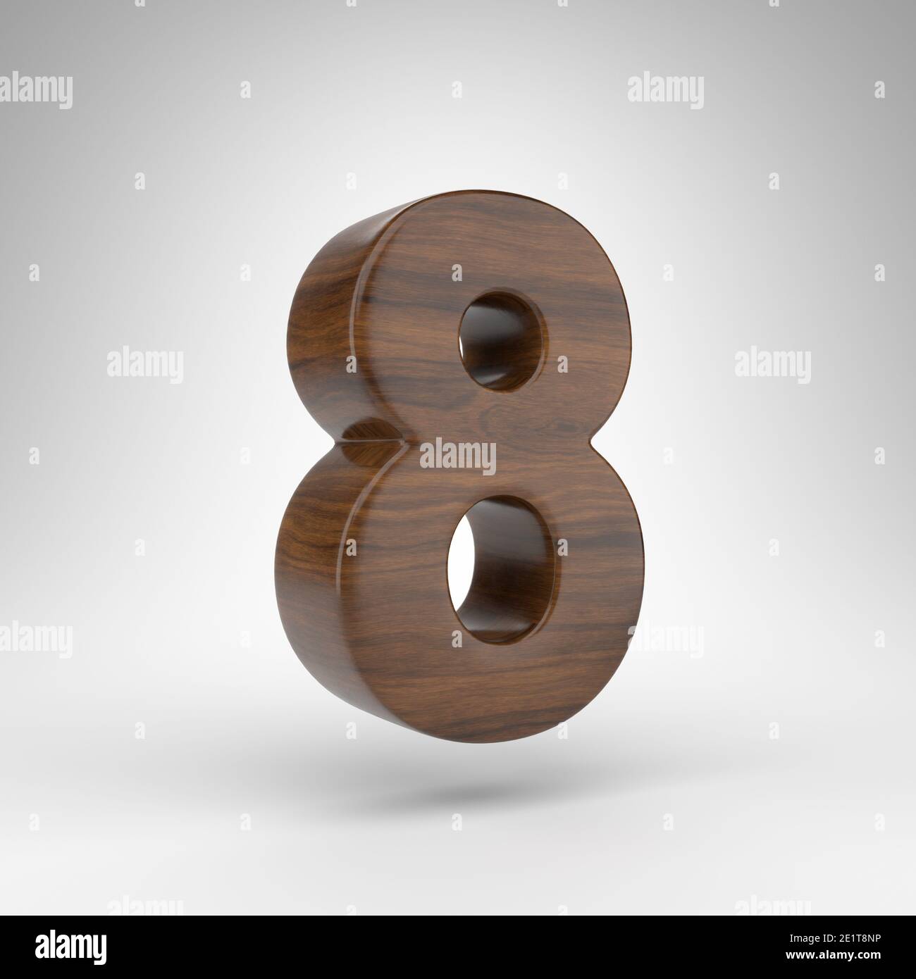 Number 8 on white background. Dark oak 3D rendered number with brown ...