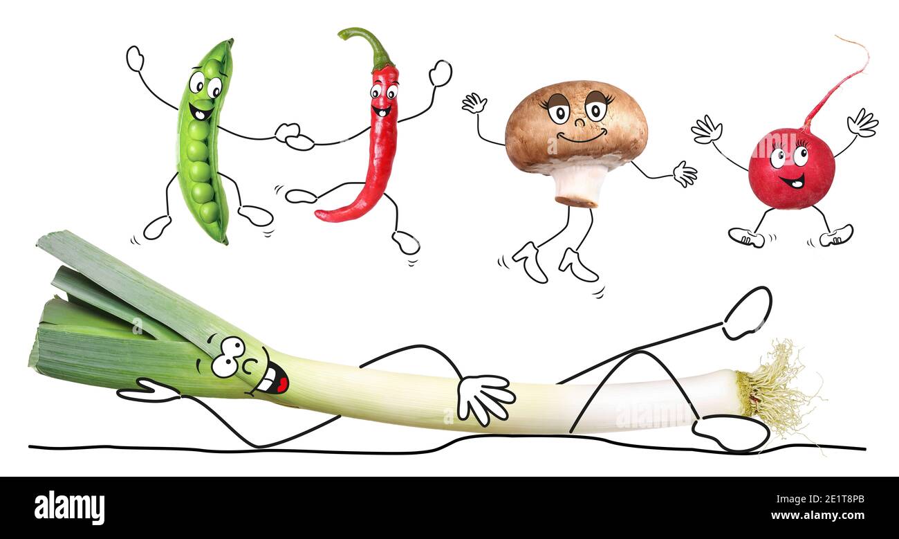 Different biologic vegetable, isolated, comic Stock Photo - Alamy