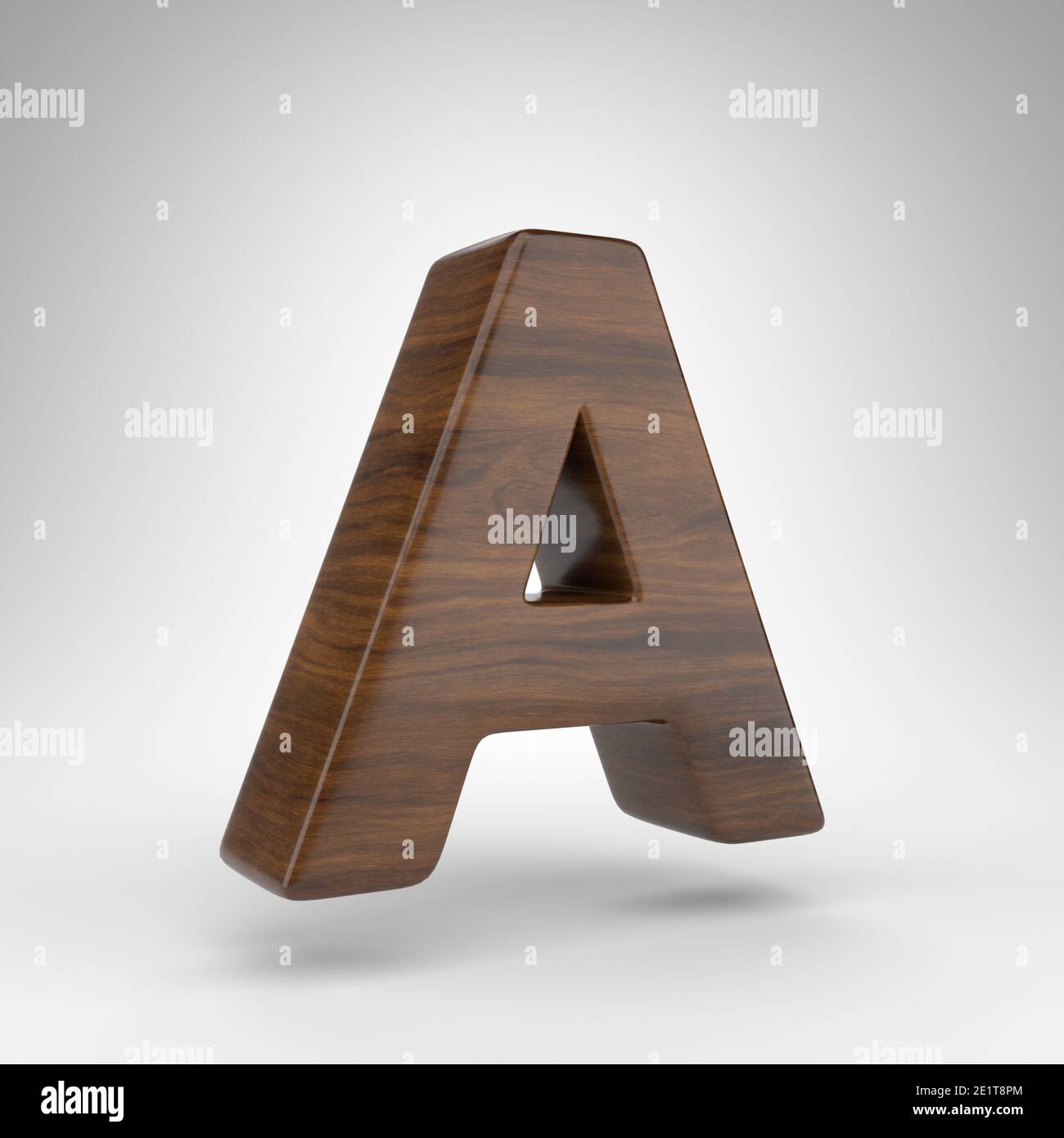 Letter A uppercase on white background. Dark oak 3D rendered font with ...
