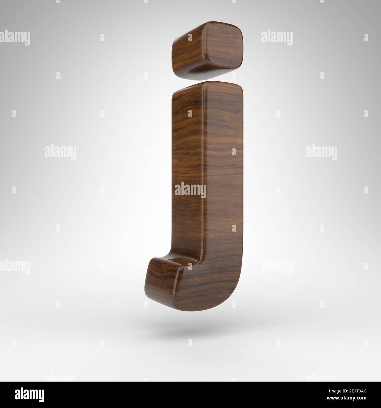 Letter J lowercase on white background. Dark oak 3D rendered font with ...