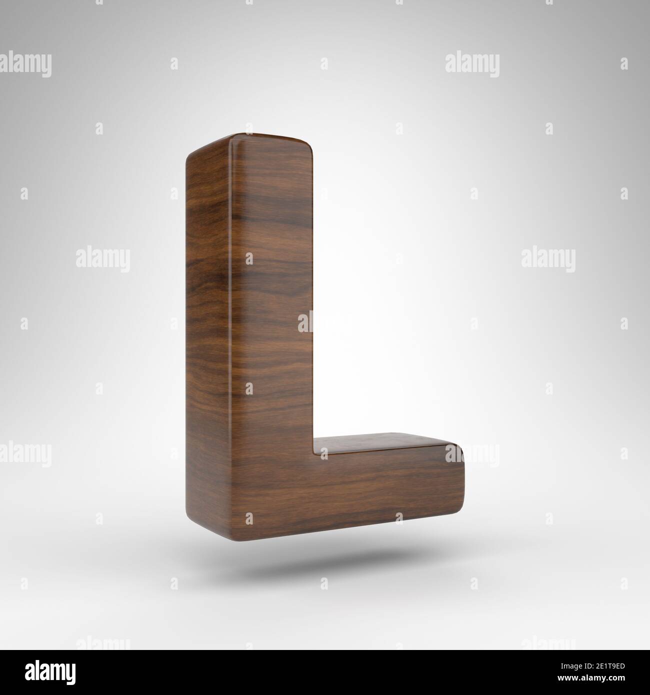 Letter L uppercase on white background. Dark oak 3D rendered font with ...