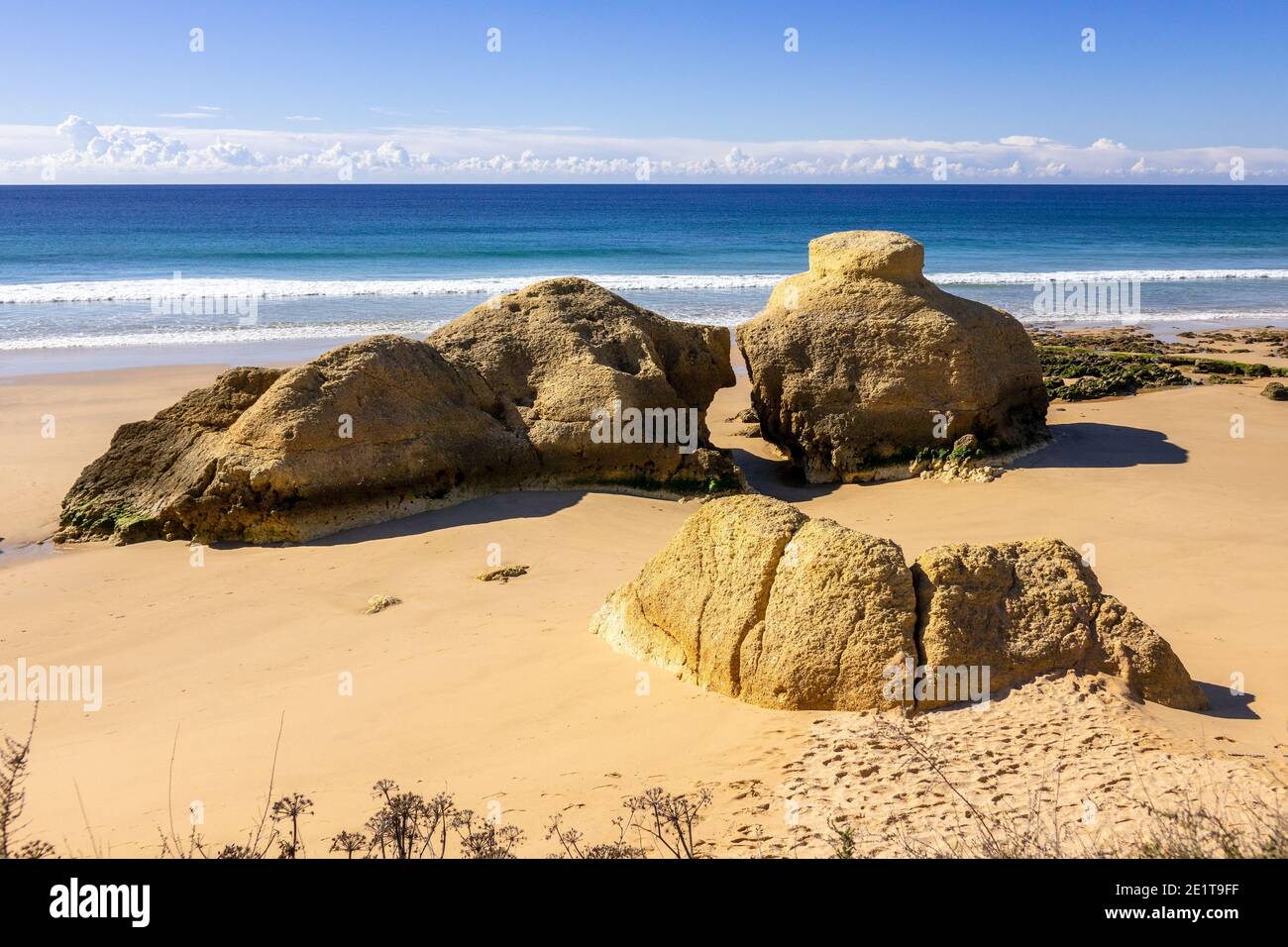 Rock Formations On Praia Gale, Praia da Galé Sandy Beach Near Albufeira ...