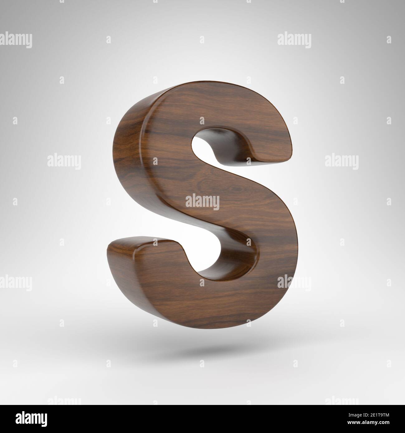 Letter S uppercase on white background. Dark oak 3D rendered font with ...