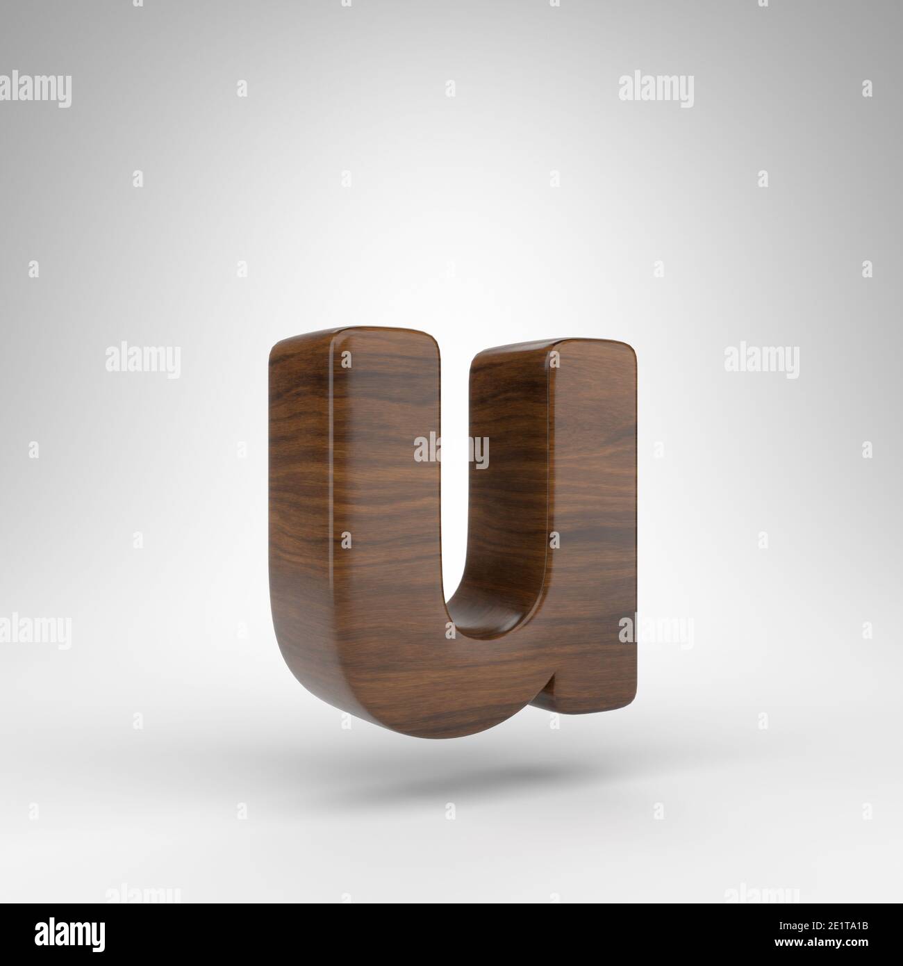 Letter U lowercase on white background. Dark oak 3D rendered font with ...