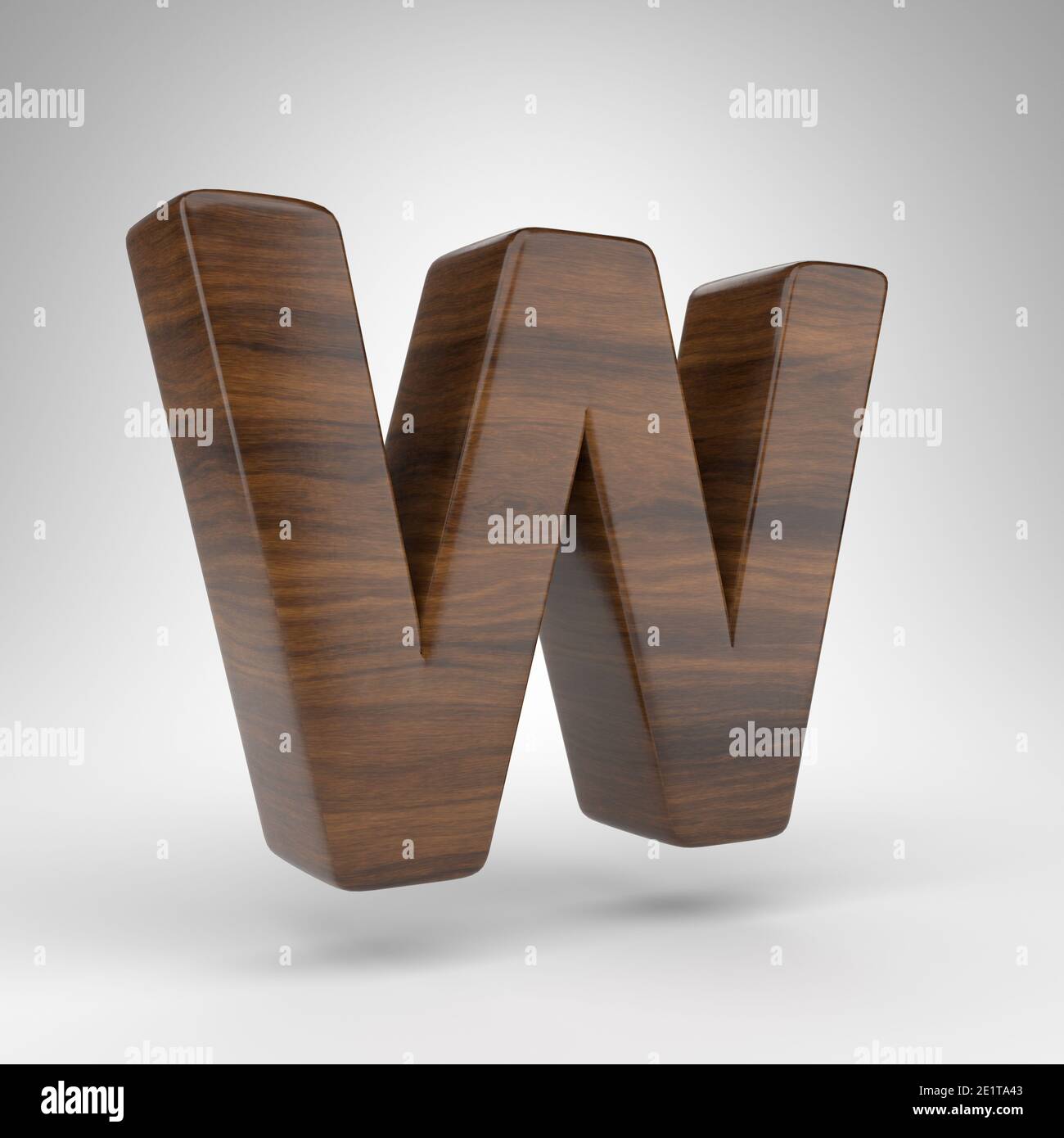 Letter W uppercase on white background. Dark oak 3D rendered font with ...