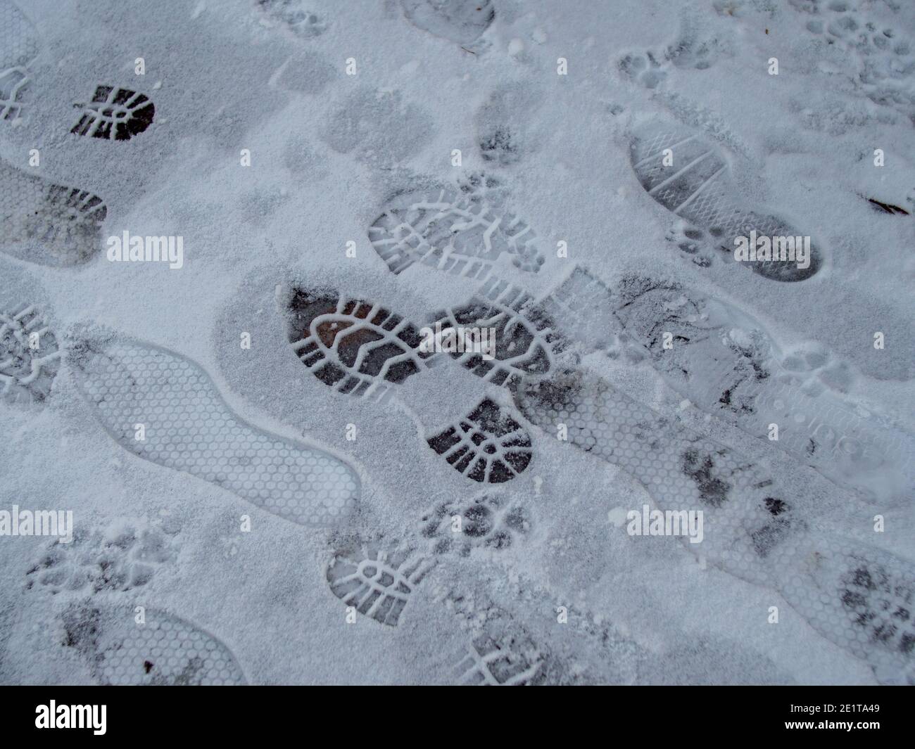 Shoeprints in snow - danger walking in the snow. Footprints Texture ...