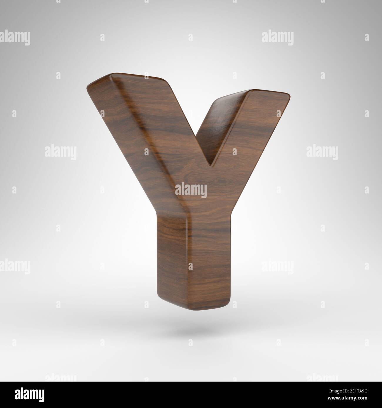 Letter Y uppercase on white background. Dark oak 3D rendered font with ...