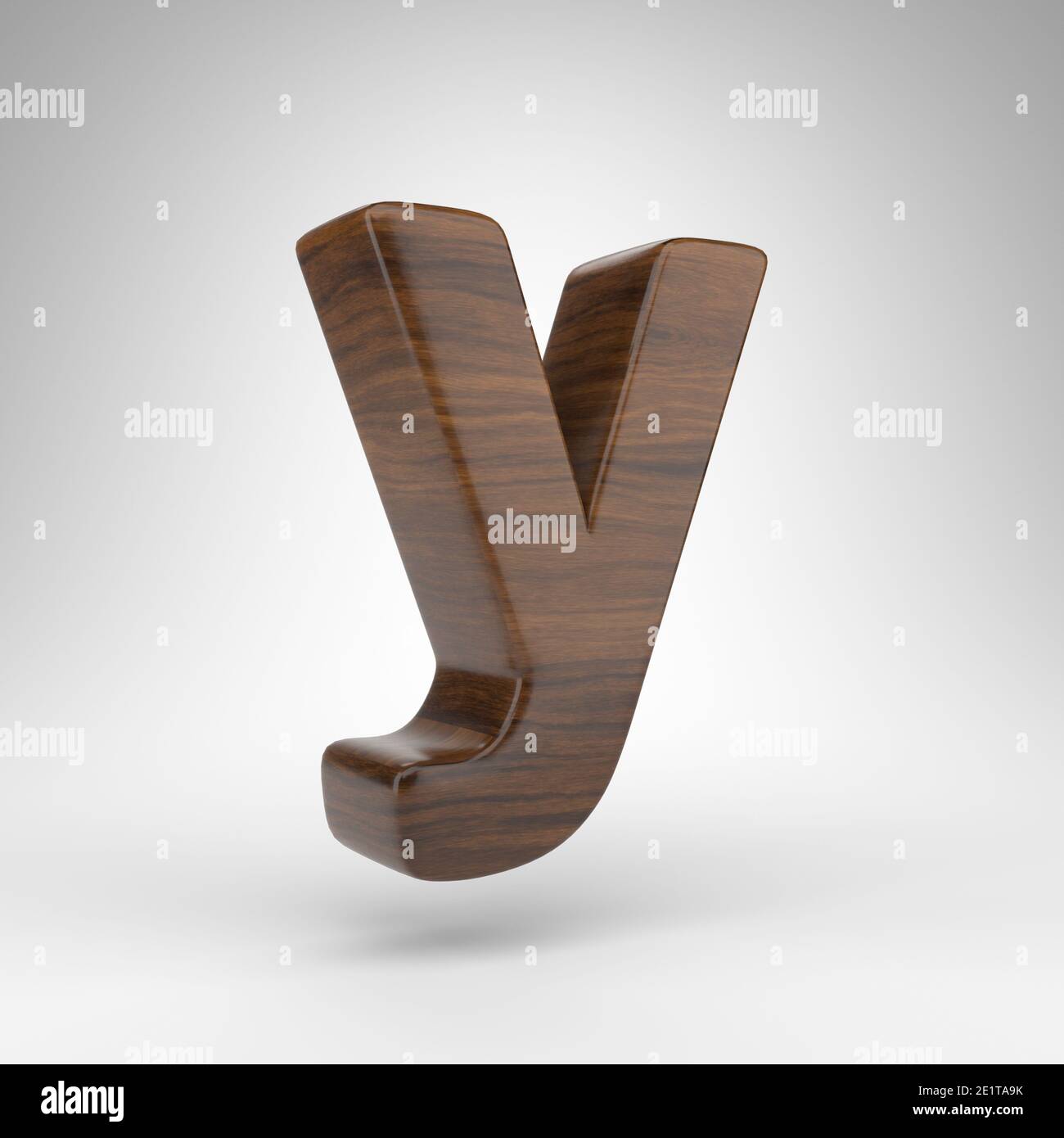 Letter Y lowercase on white background. Dark oak 3D rendered font with ...