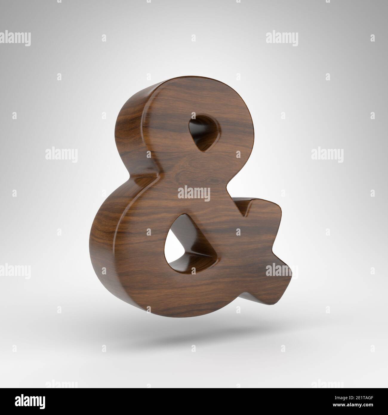 Ampersand symbol on white background. Dark oak 3D rendered sign with ...