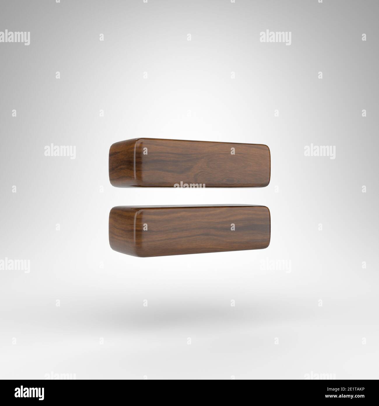 Equals symbol on white background. Dark oak 3D rendered sign with brown ...