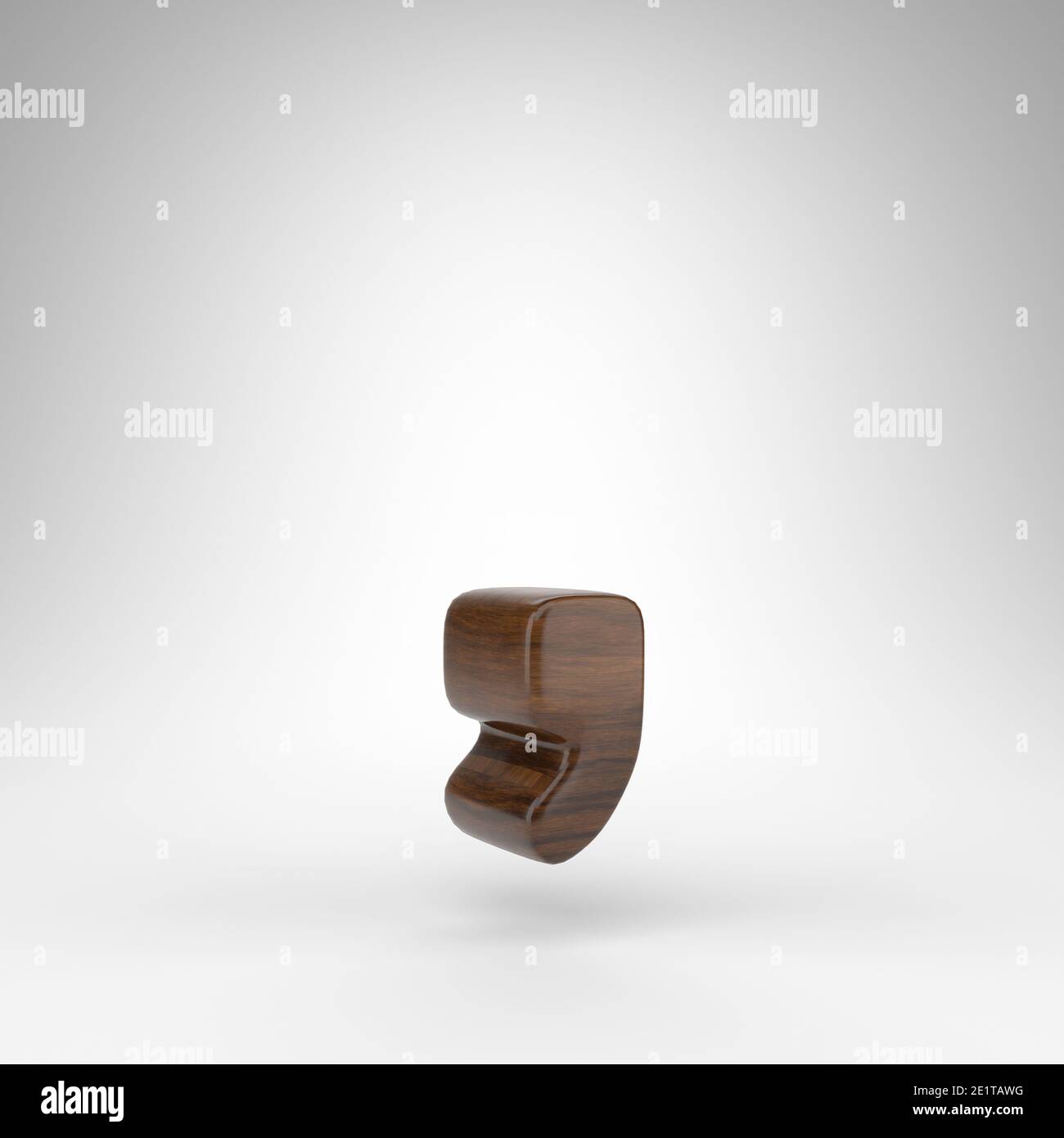 Coma symbol on white background. Dark oak 3D rendered sign with brown ...