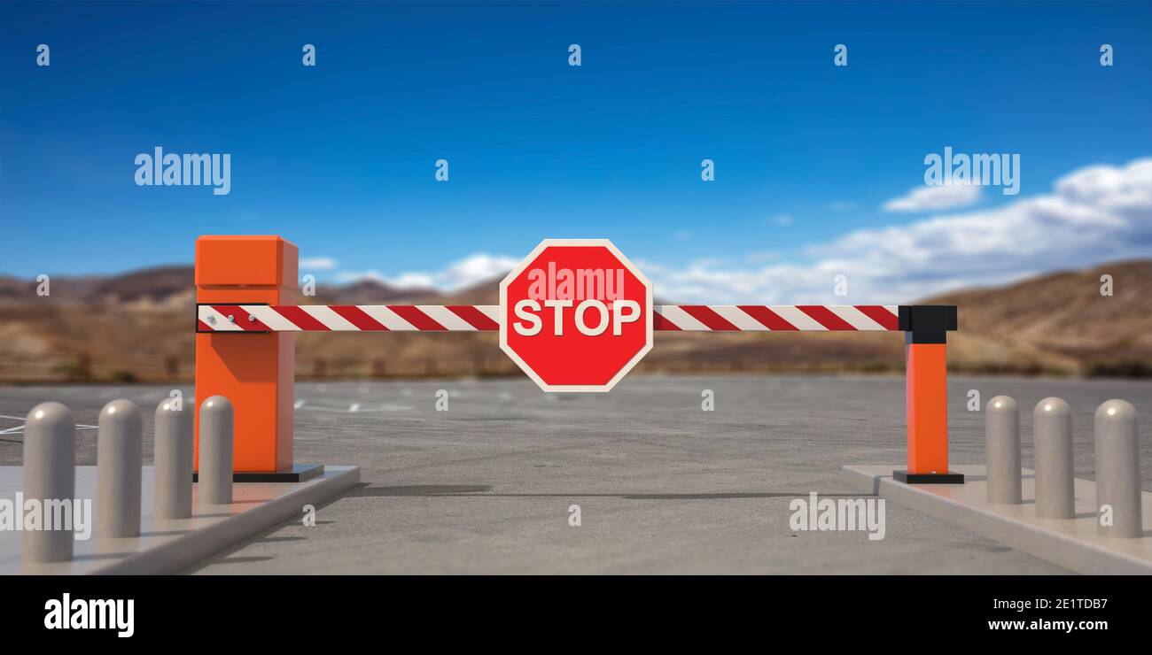 Car barrier gate outdoor with stop sign, parking garage exit control ...