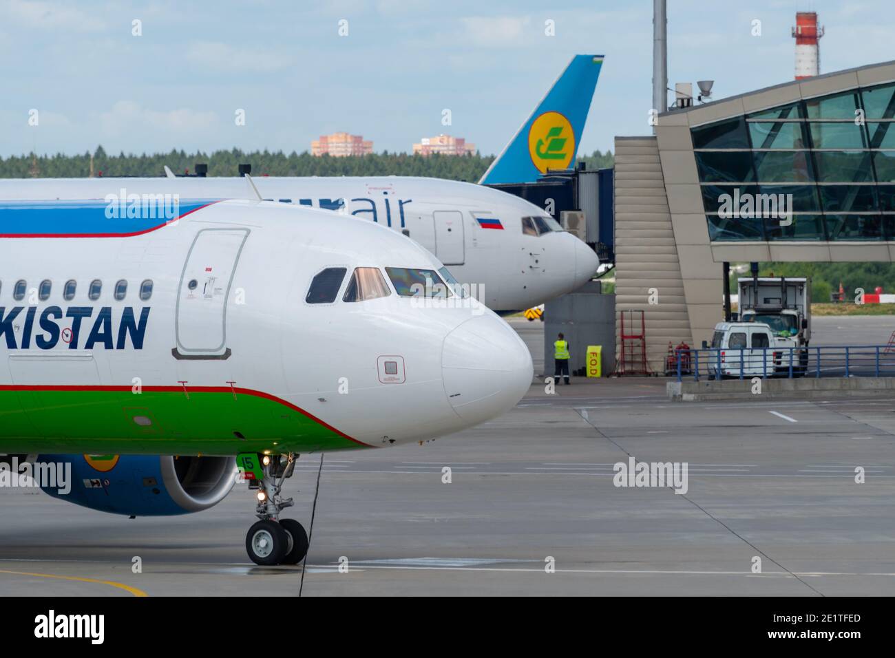 July 2, 2019, Moscow, Russia. Airplane Airbus A320-200 Uzbekistan ...