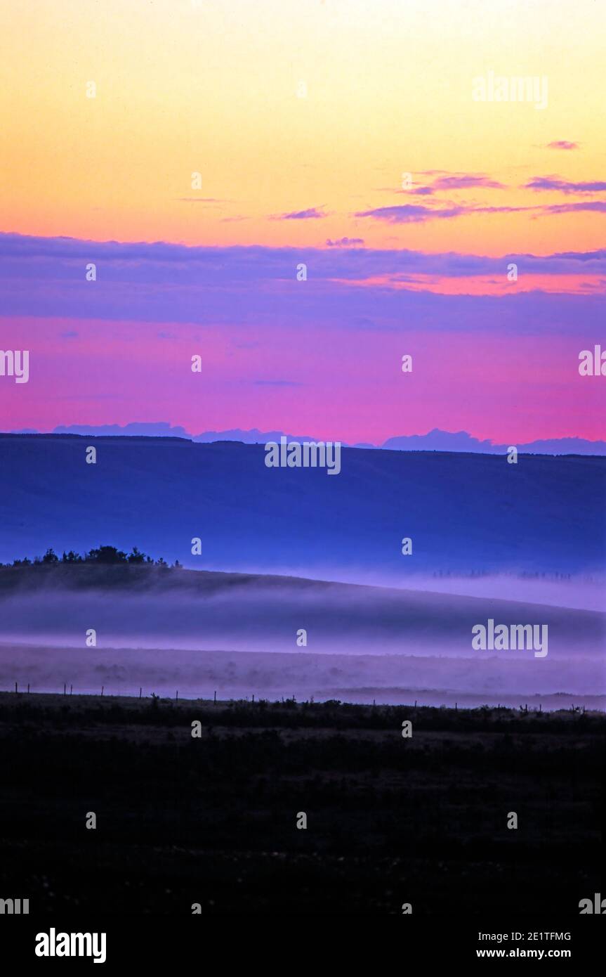 Early Mist Morning Beautiful Sunrise with the Rocky Mountains in the ...