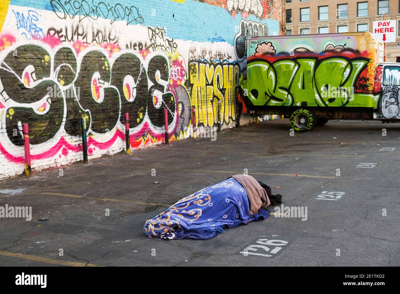 Homeless person and graffiti, Los Angeles, California, United States of ...