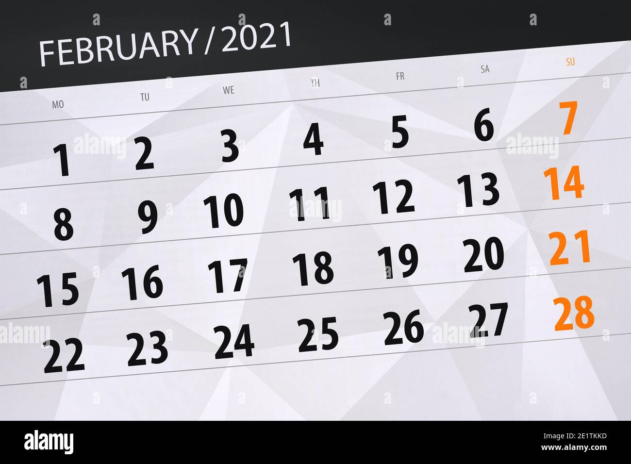 Calendar planner for the month February 2021, deadline day Stock Photo ...